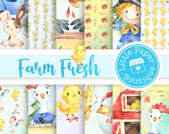 Farm Digital Paper, Farm Animal Digital Paper, COMMERCIAL USE, Animal ...