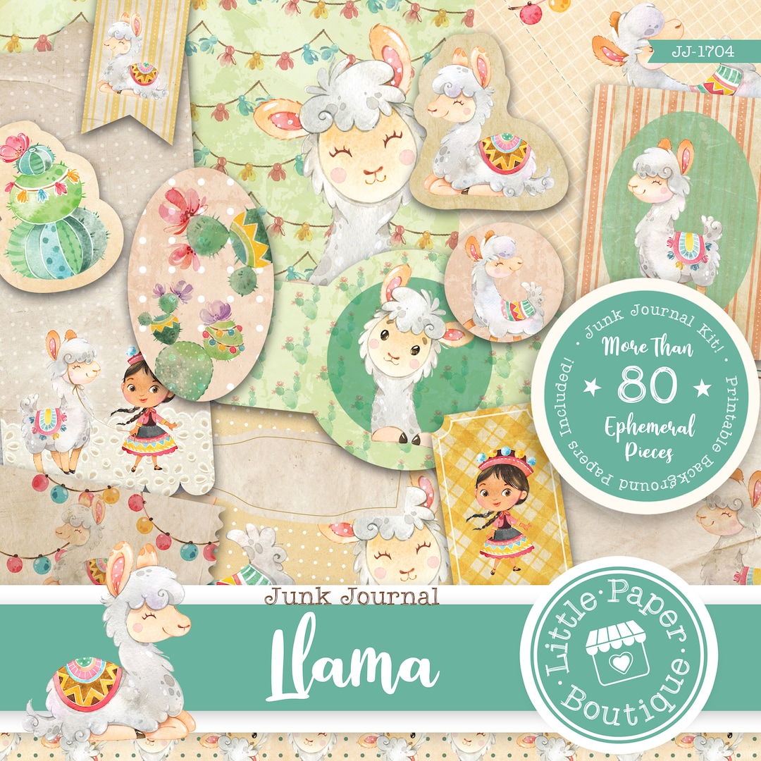 Little Llamas Digital Junk Journal Elements Clipart Ephemera (scrapbook Printable Pages and Tags ...