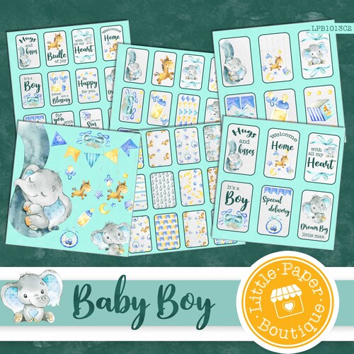 Baby Boy Digital Paper Baby Shower Scrapbook Blue & Grey - Etsy