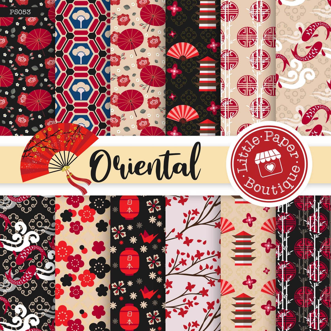 Vintage Chinese Dragon Art Digital Paper Pack. Red & Gold Chinese Paper ...