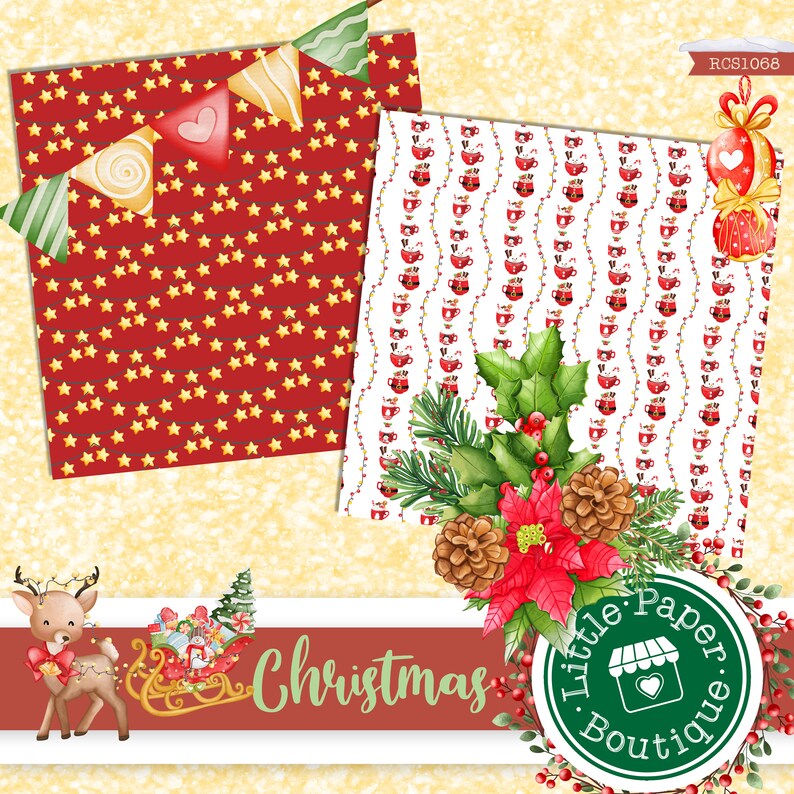 SEAMLESS Vintage Christmas Backgrounds Art Digital Paper. Vintage Xmas ...