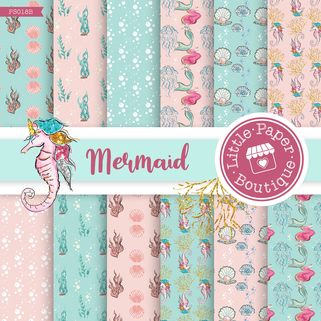 Golden Mermaid Digital Paper, Mermaid Patterns Pink and Turquoise ...