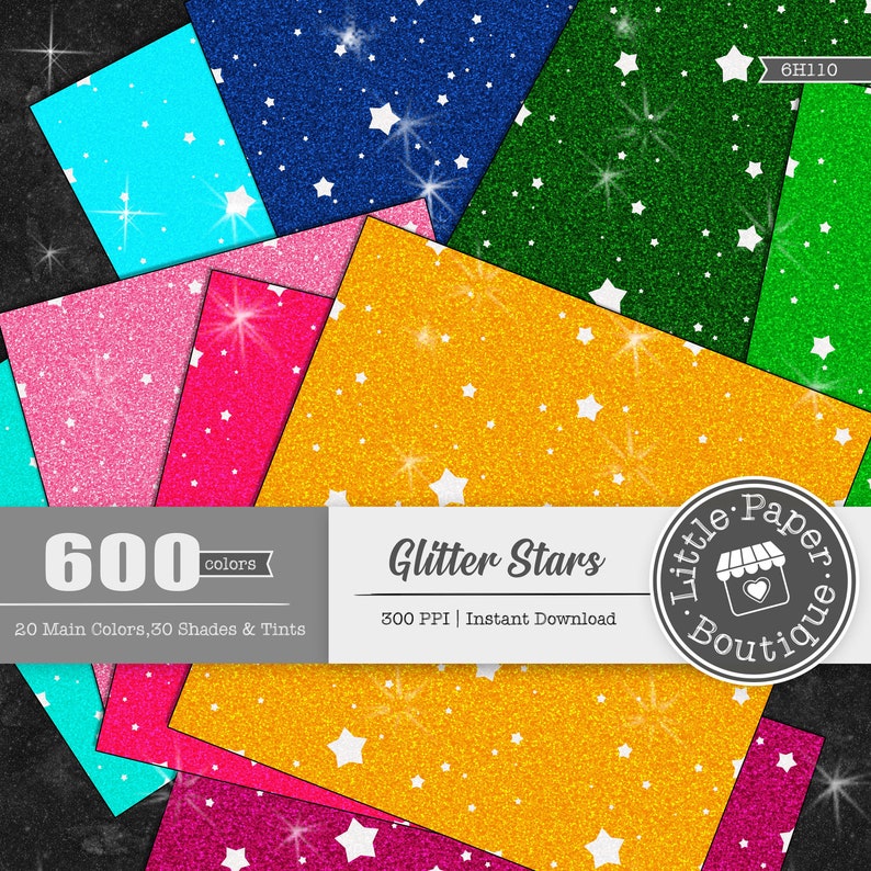 600 Pastel Glitter Stars Printable Background for COMMERCIAL USE ...