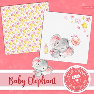 Baby Girl Digital Paper, Baby Presents, Baby Shower, Baby Elephant ...