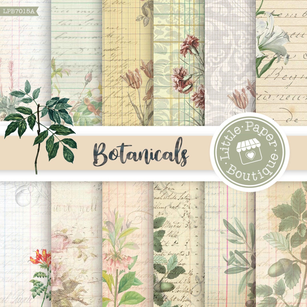 Digital Greenery Pattern Watercolor Paper, Shabby Botanical Pattern ...