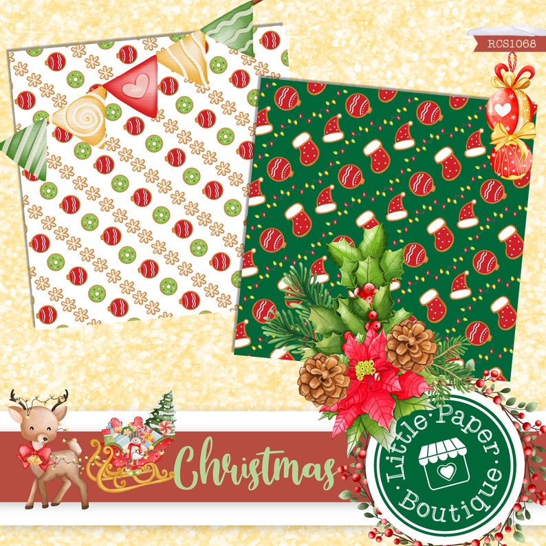 SEAMLESS Vintage Christmas Backgrounds Art Digital Paper. Vintage Xmas ...