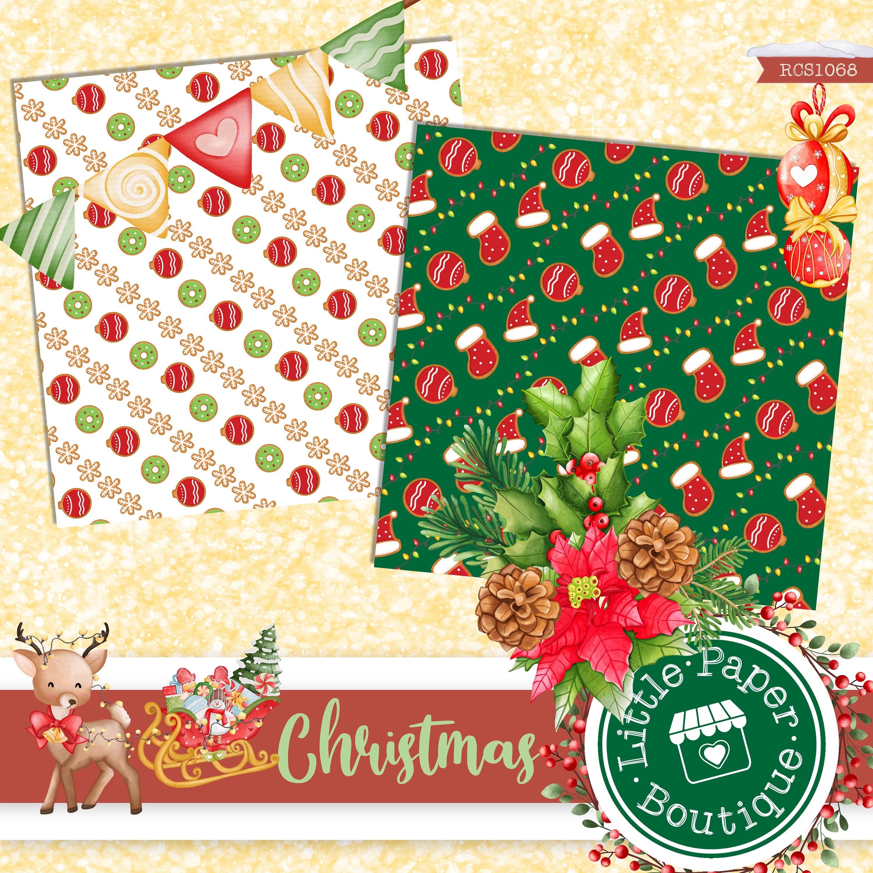 SEAMLESS Vintage Christmas Backgrounds Art Digital Paper. Vintage Xmas ...