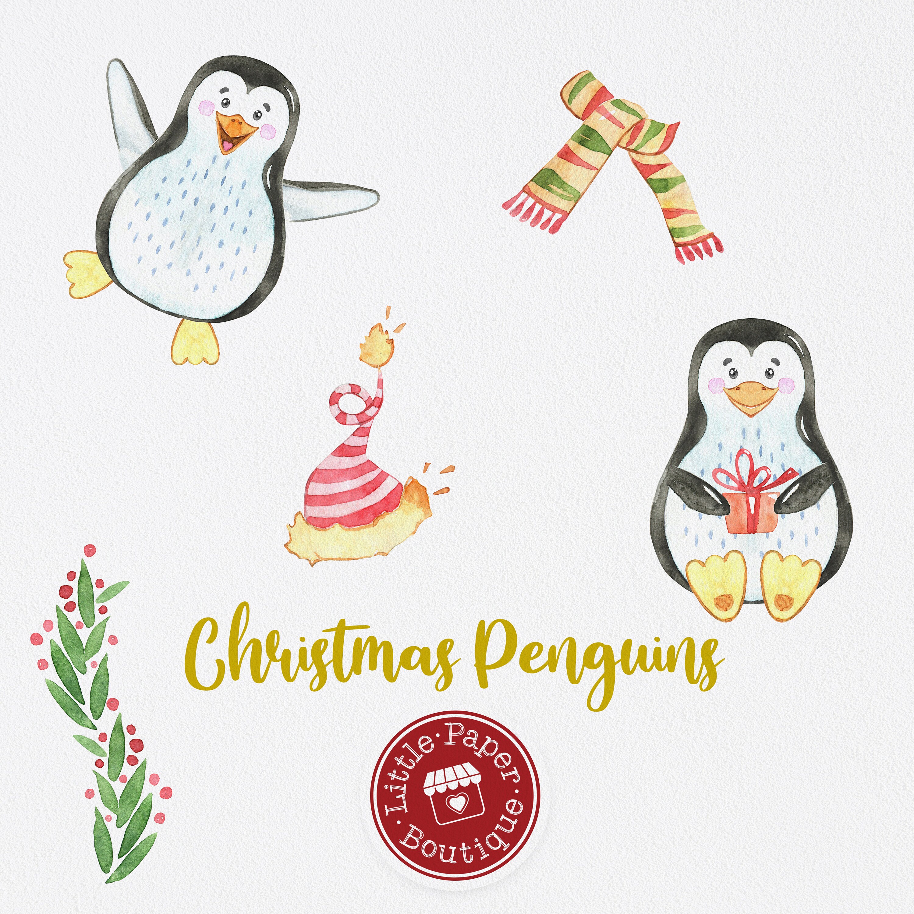 Christmas Clipart Christmas Graphics Penguin Clipart | Etsy