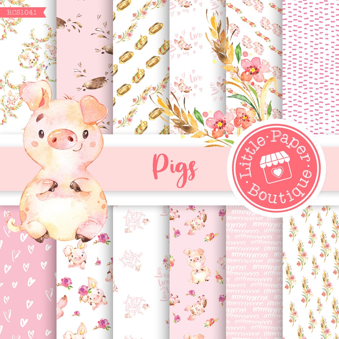 SEAMLESS Pig Piglet Farmland Digital Paper and Clip Art, Farm Animal ...