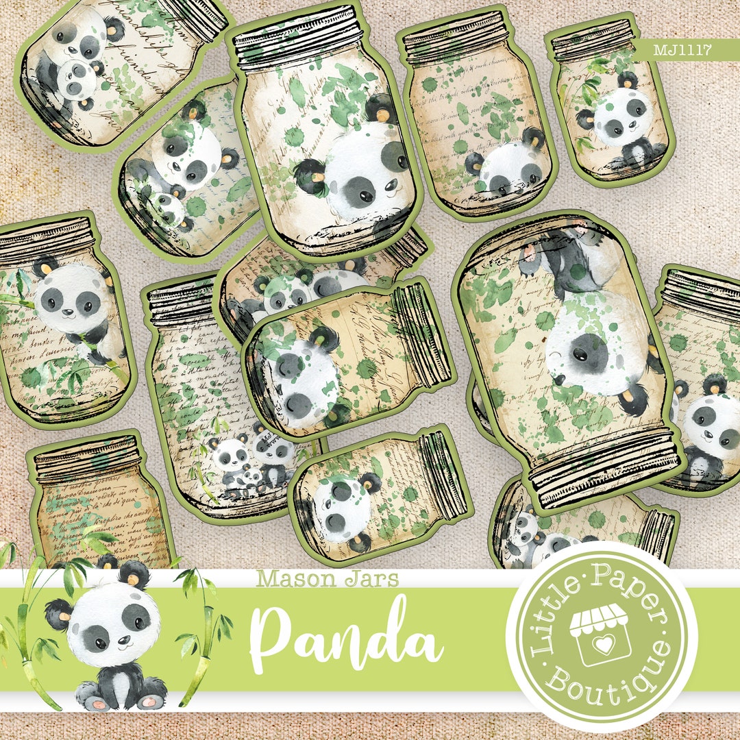 Panda Bear Cute Junk Journal Mason Jars, Printable, Autumn ...