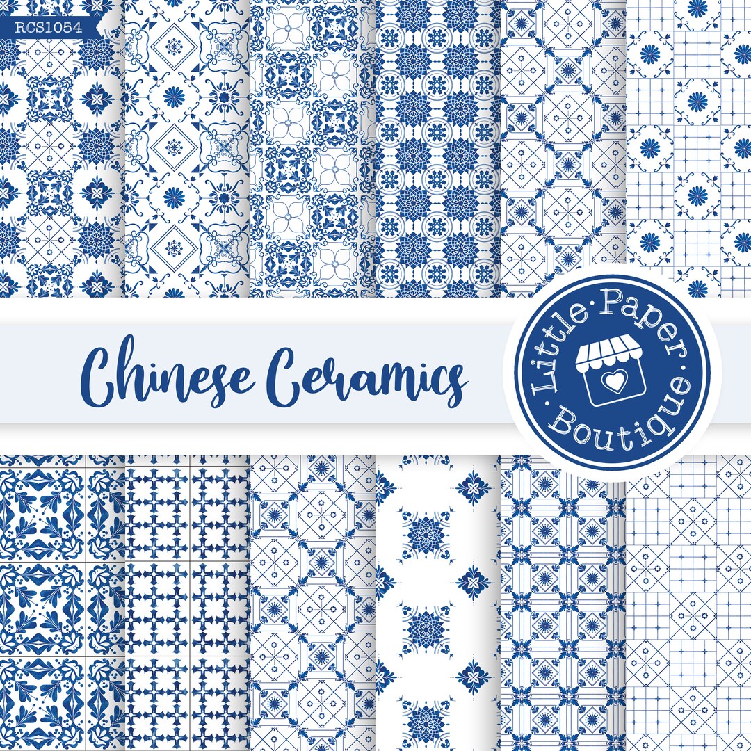 SEAMLESS Vintage Chinese Backgrounds Art Digital Paper Pack. Blue and ...