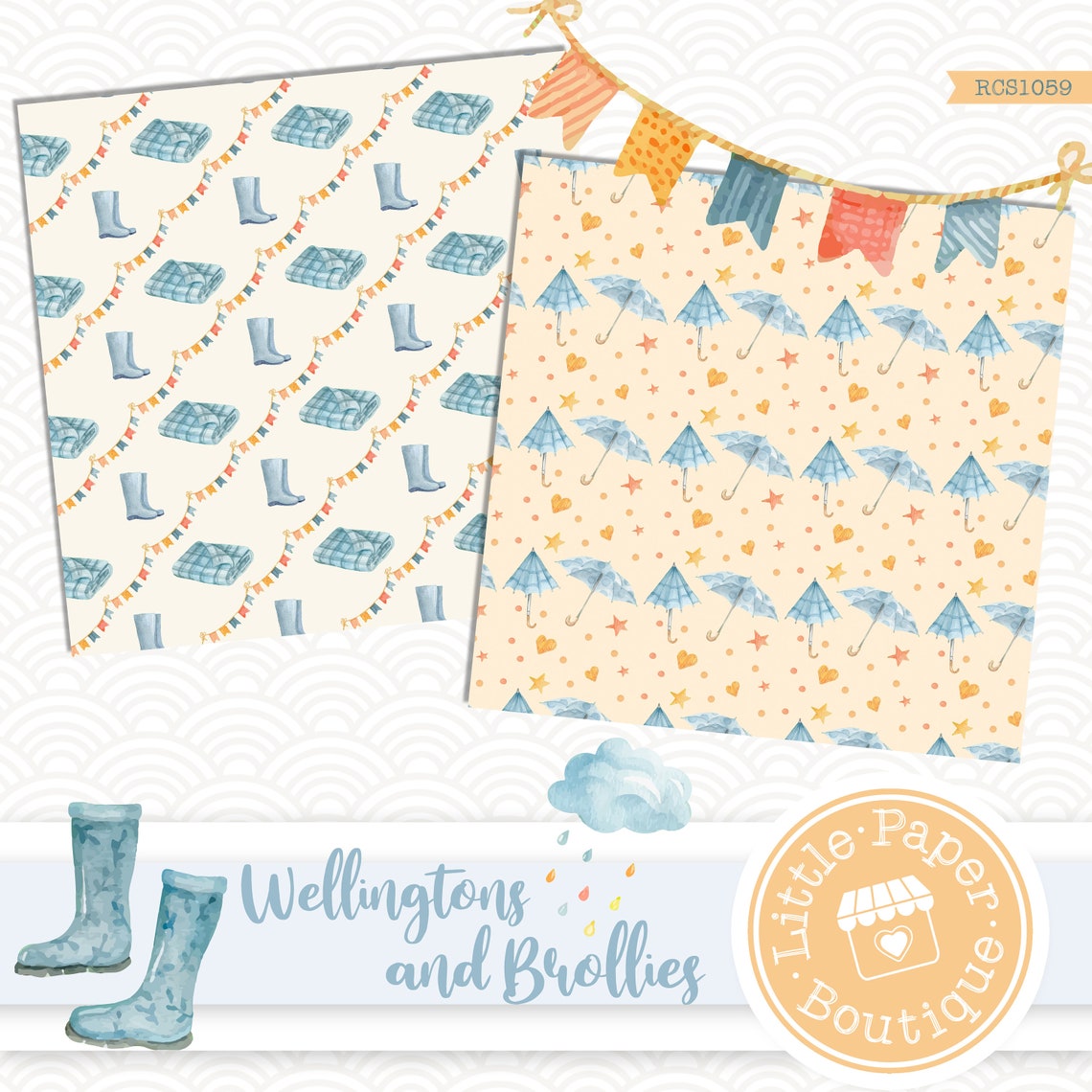 SEAMLESS Umbrella Raining Weather Digital Paper and Clip Art, Wally ...