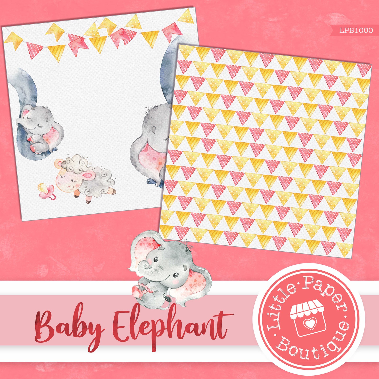 Baby Girl Digital Paper, Baby Presents, Baby Shower, Baby Elephant ...