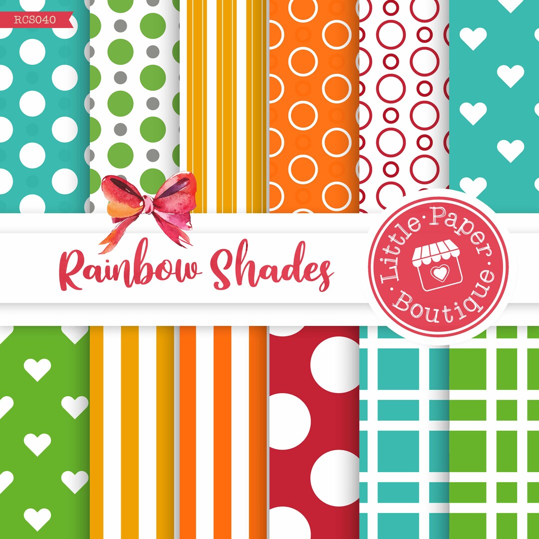 Bright Rainbow Digital Paper Set - Rainbow Patterned Paper, Polka ...