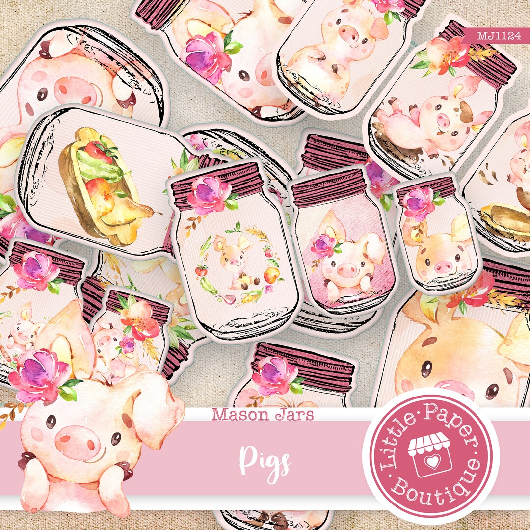 Pig Piglet Farmland Digital Tags, Farm Animal Gift Tags Printable ...