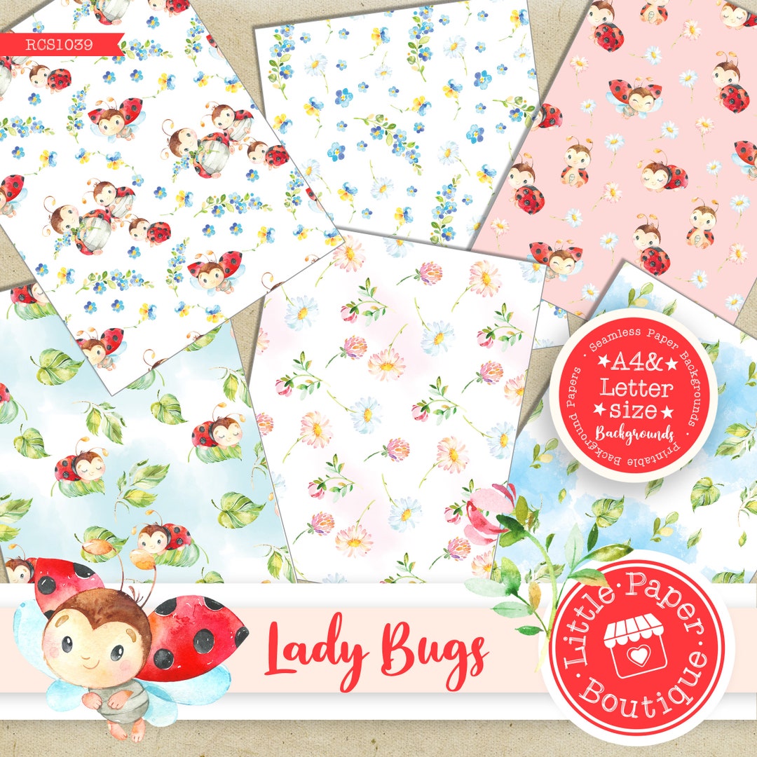 SEAMLESS Ladybugs Digital Paper Red and Green Ladybugs Digital Paper ...