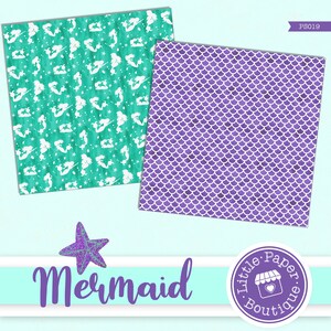 Mermaid Glitter Digital Papers, Nautical Papers, Ocean Papers, Glitter ...