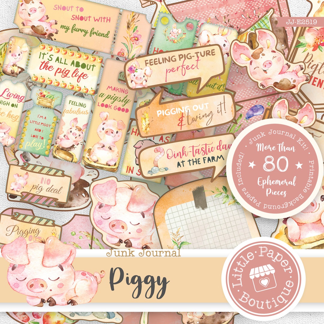 Little Pigs (watercolor) Classic Digital Junk Journal Kit (FULL KIT ...