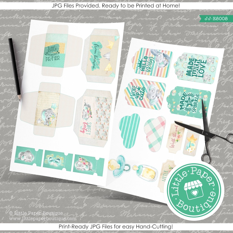Baby Elephant Junk Journal Kit (FULL KIT) Gender Neutral (in Mint) With ...