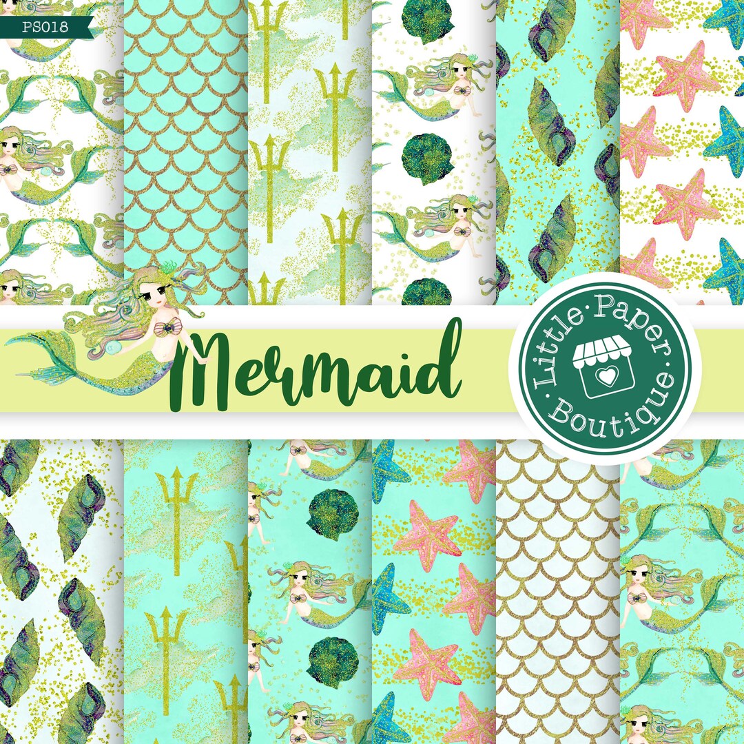 Golden Mermaid Digital Paper, Mermaid Patterns Pink and Turquoise ...