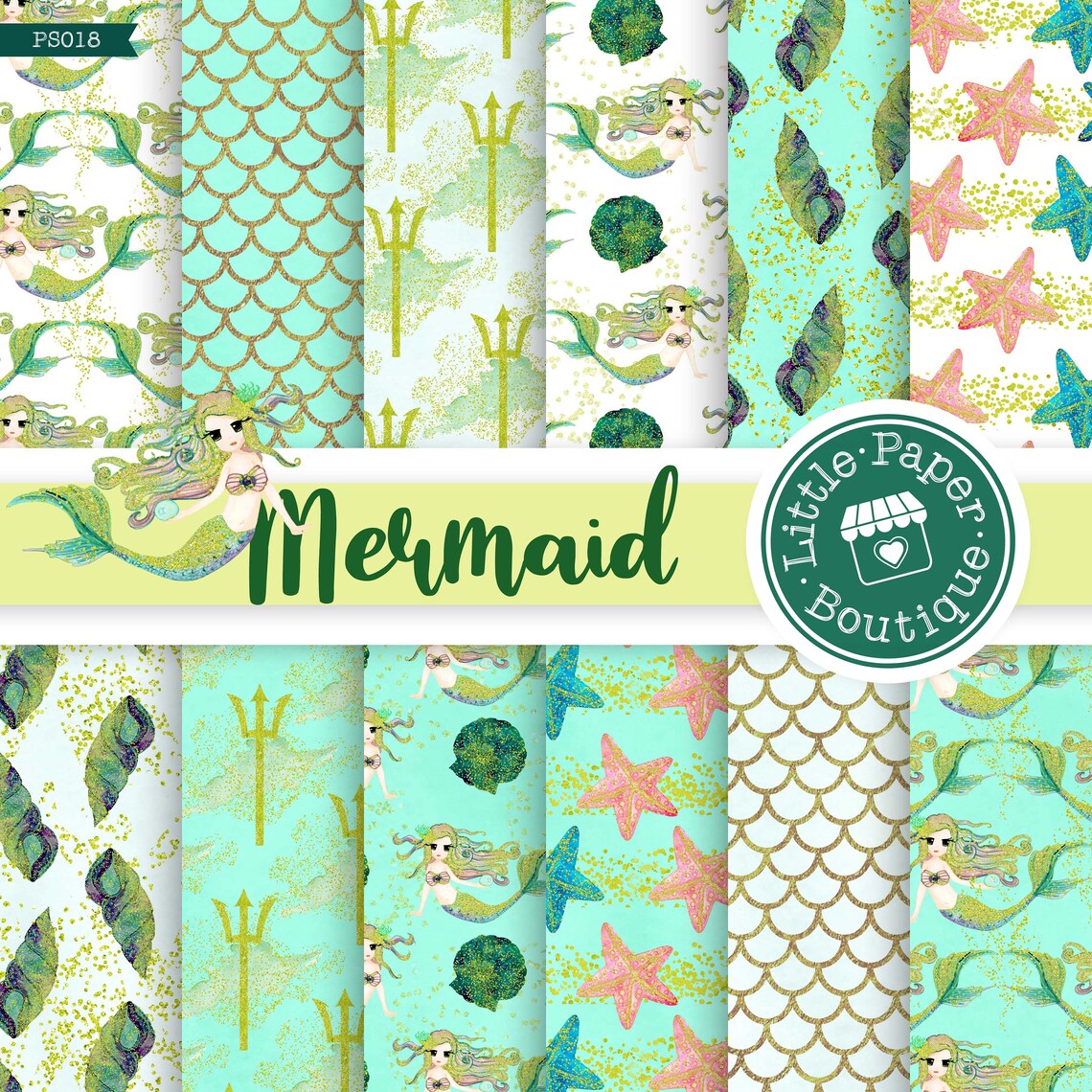 Golden Mermaid Digital Paper Mermaid Patterns Pink and | Etsy
