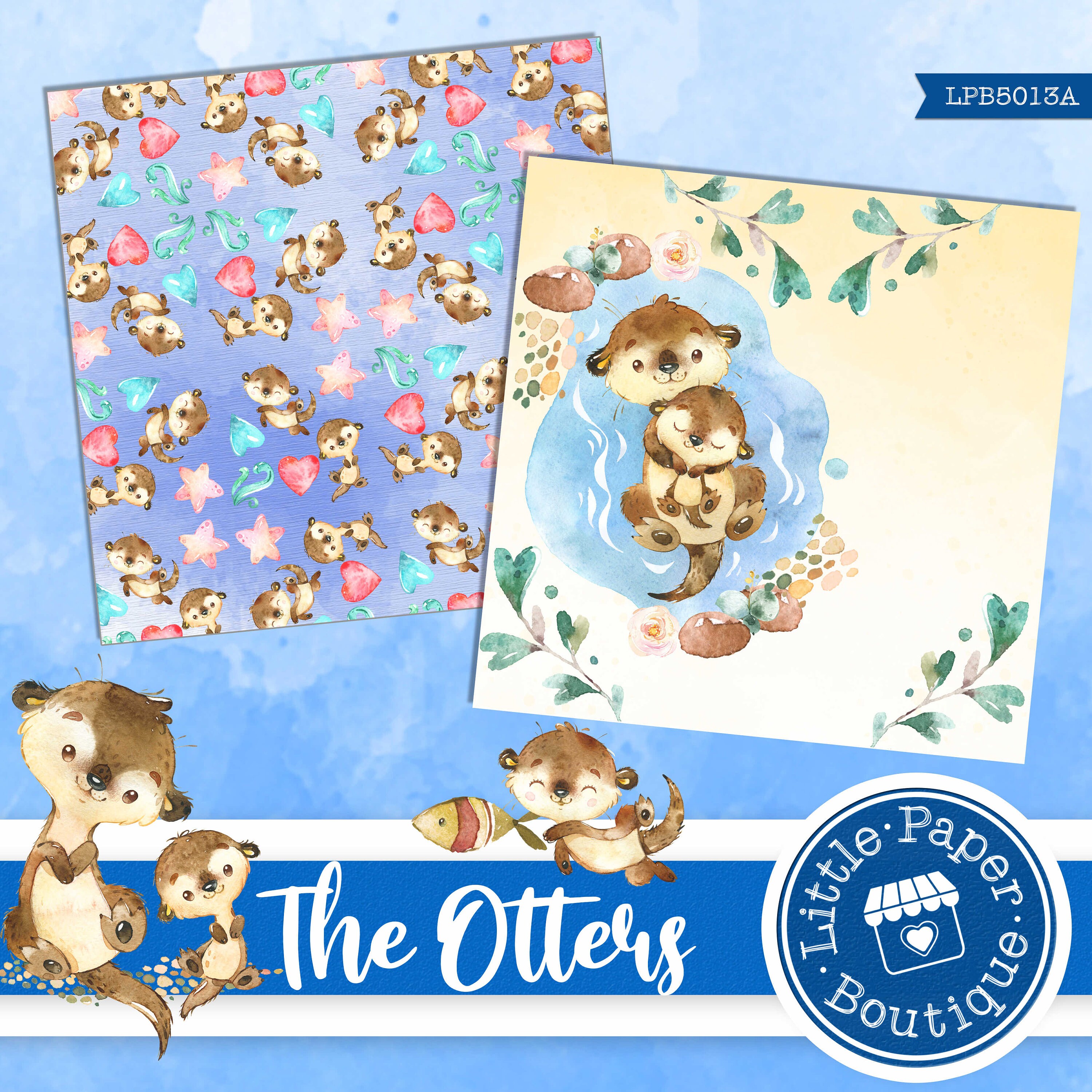 Otter Scrapbook Papers,watercolor Otters,cute Otters and Sea Creatures ...