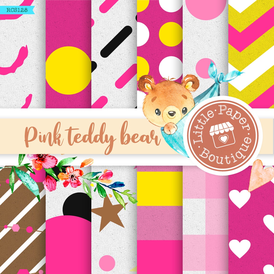 Seamless Pink Teddy Bear Digital Papers, Teddy Bear Clipart, Girl Baby ...