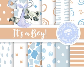 A Boy Life Digital Paper Pack, Printable Boys Scrapbook Papers, Kids ...