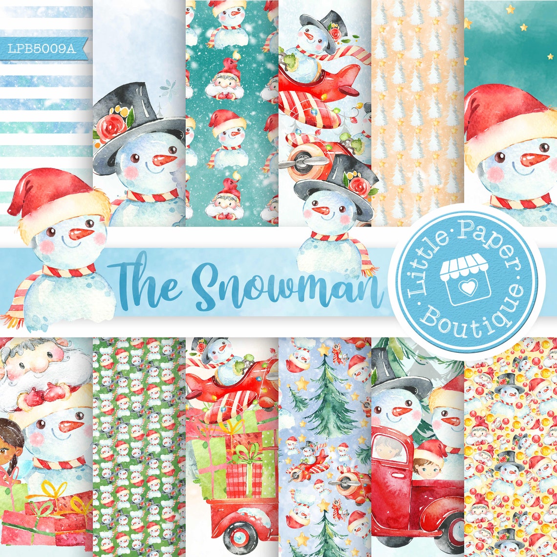 Snowman Digital Paper Snowman Digital Paper Snowflake | Etsy