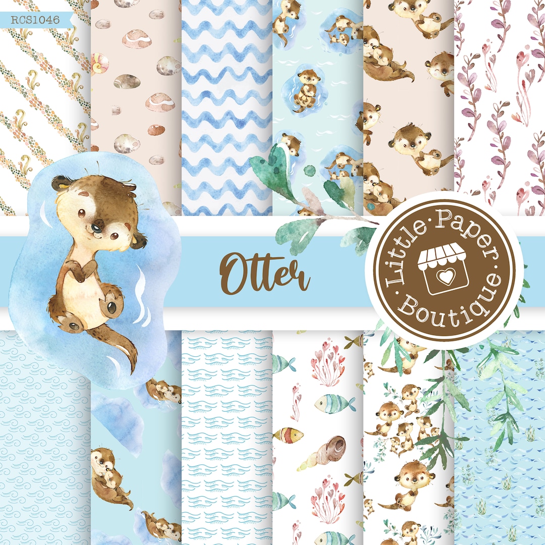 SEAMLESS Otter Scrapbook Papers,watercolor Otters,cute Otters and Sea ...