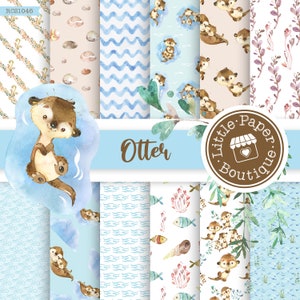 SEAMLESS Otter Scrapbook Papers,watercolor Otters,cute Otters and Sea ...