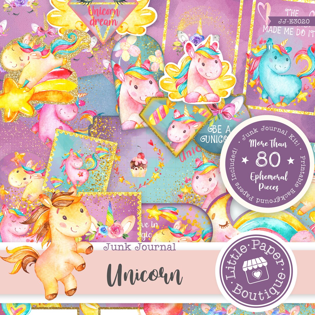 Rainbow Unicorn Digital Junk Journal Kit (FULL KIT) With Scrapbook ...