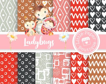 Ladybug Digital Paper, Sweet Ladybug Scrapbook Papers, Commercial Use ...
