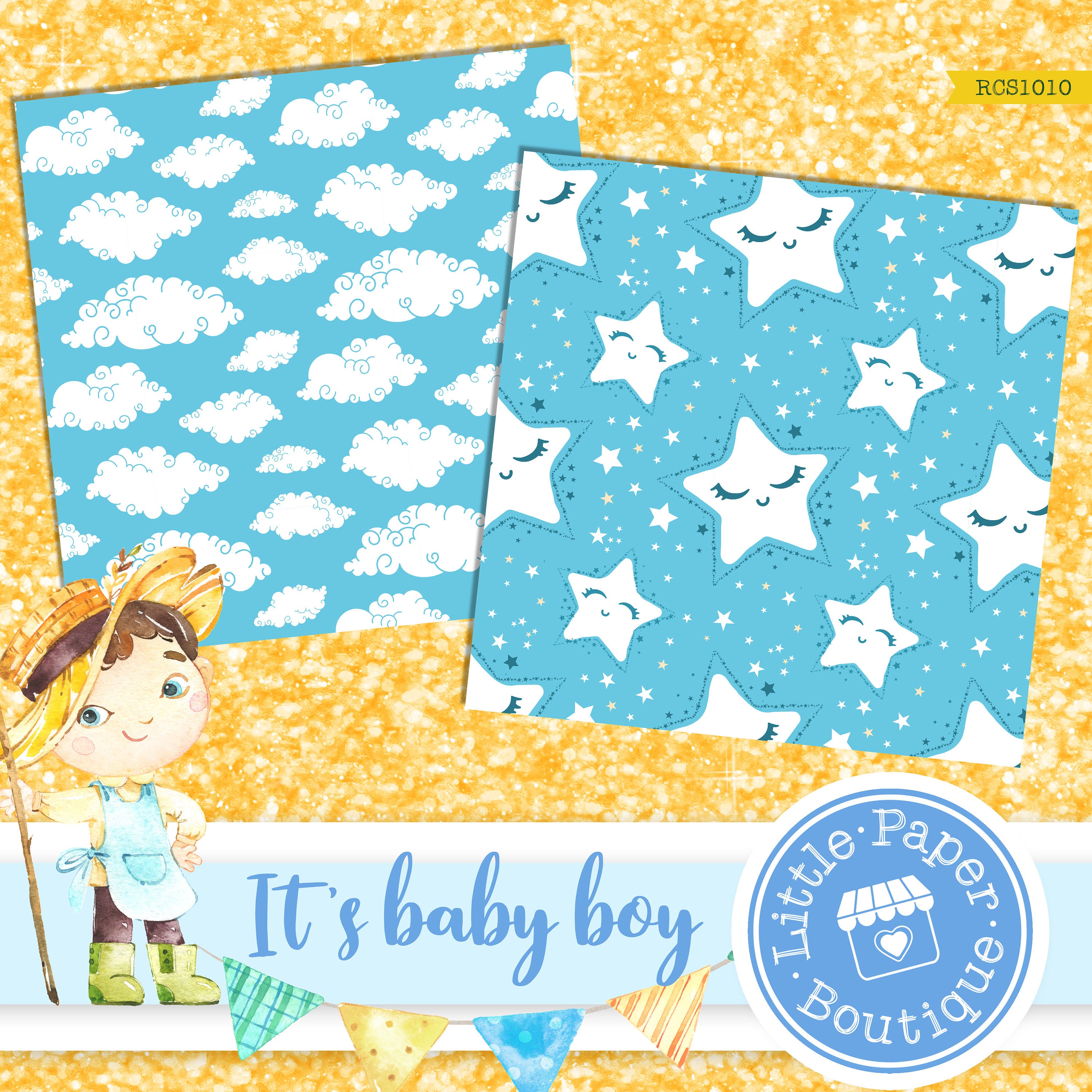 Cloud Digital Paper Baby Blue Clouds Digital Papers Moon - Etsy