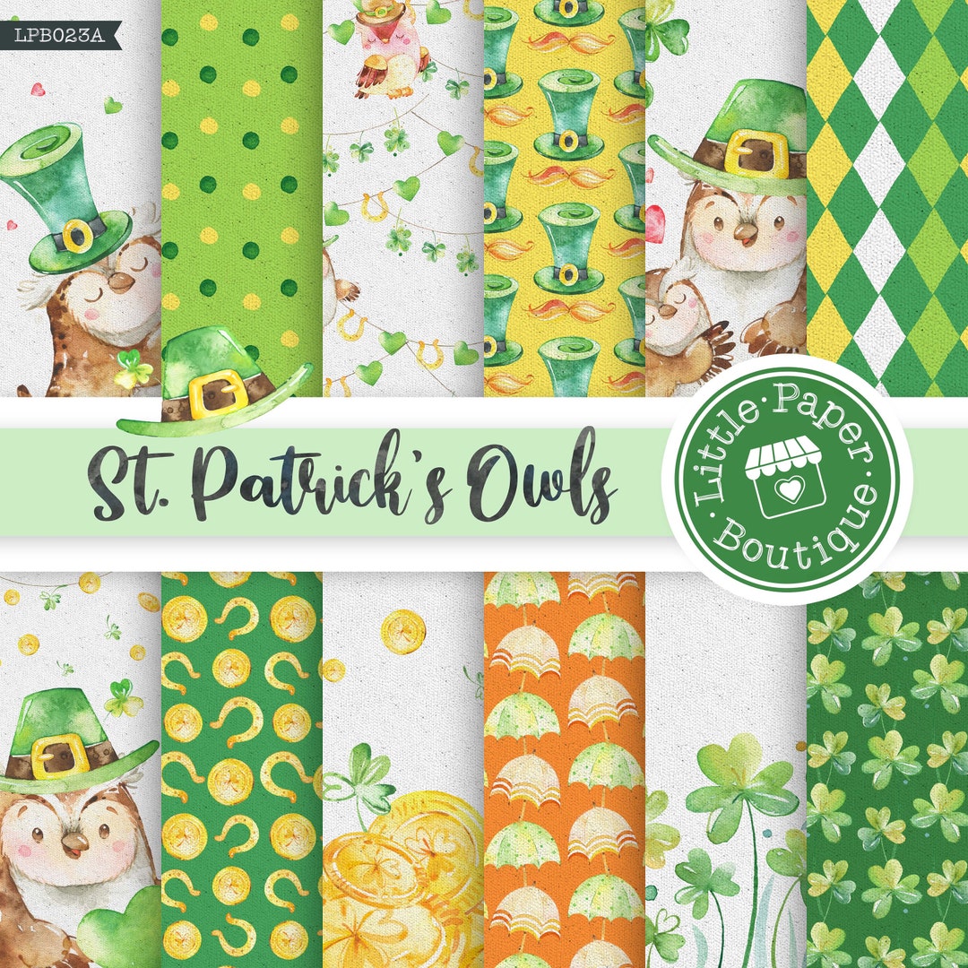 St Patricks Day Owl, Watercolor Leprechaun Owl, Watercolor Owl Paper ...