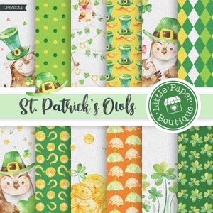 St Patricks Day Owl, Watercolor Leprechaun Owl, Watercolor Owl Paper ...