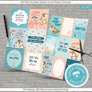 Sea Otters Family Digital Printable Paper With Ephemera Elements ...