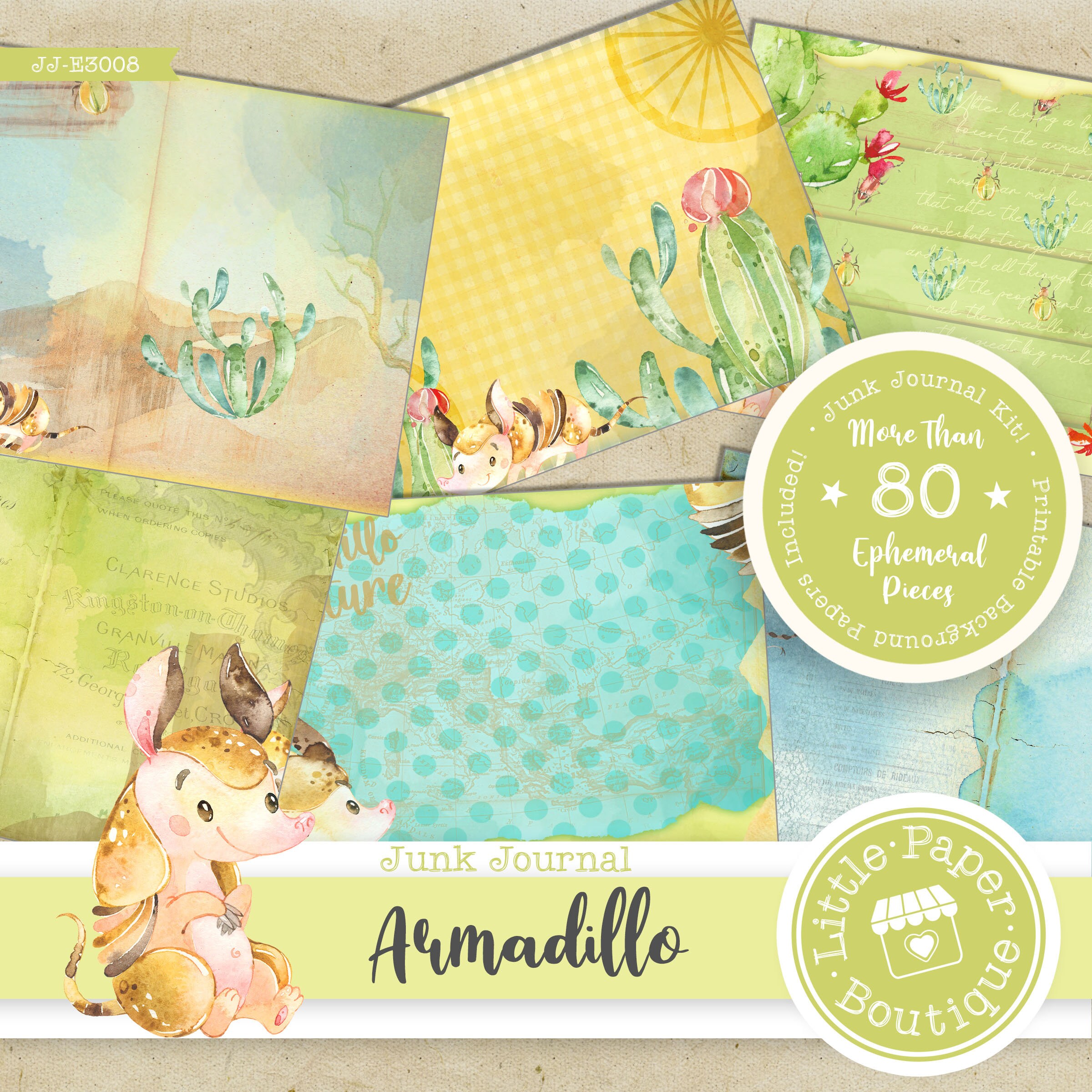 Armadillo Desert Animal Digital Junk Journal Kit FULL KIT - Etsy
