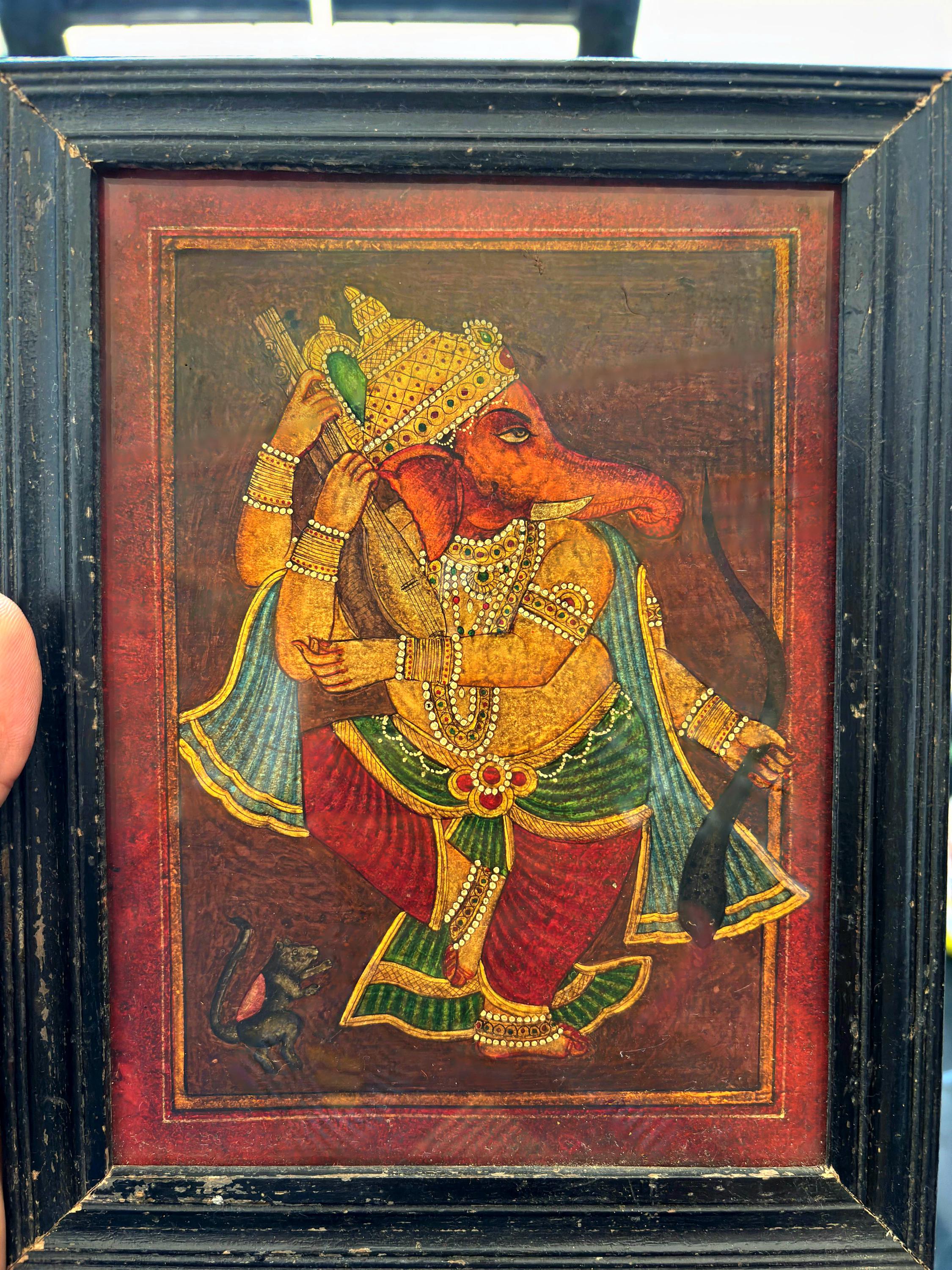 1930s Rare Vintage Lord Ganesha Tanjore Hand Painting / Antique Divine ...