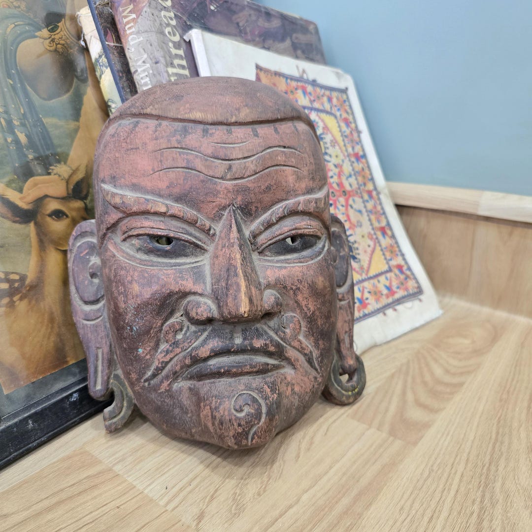 1900s Vintage Tibetan Buddhist Hand Carved Wooden Mask | Antique ...