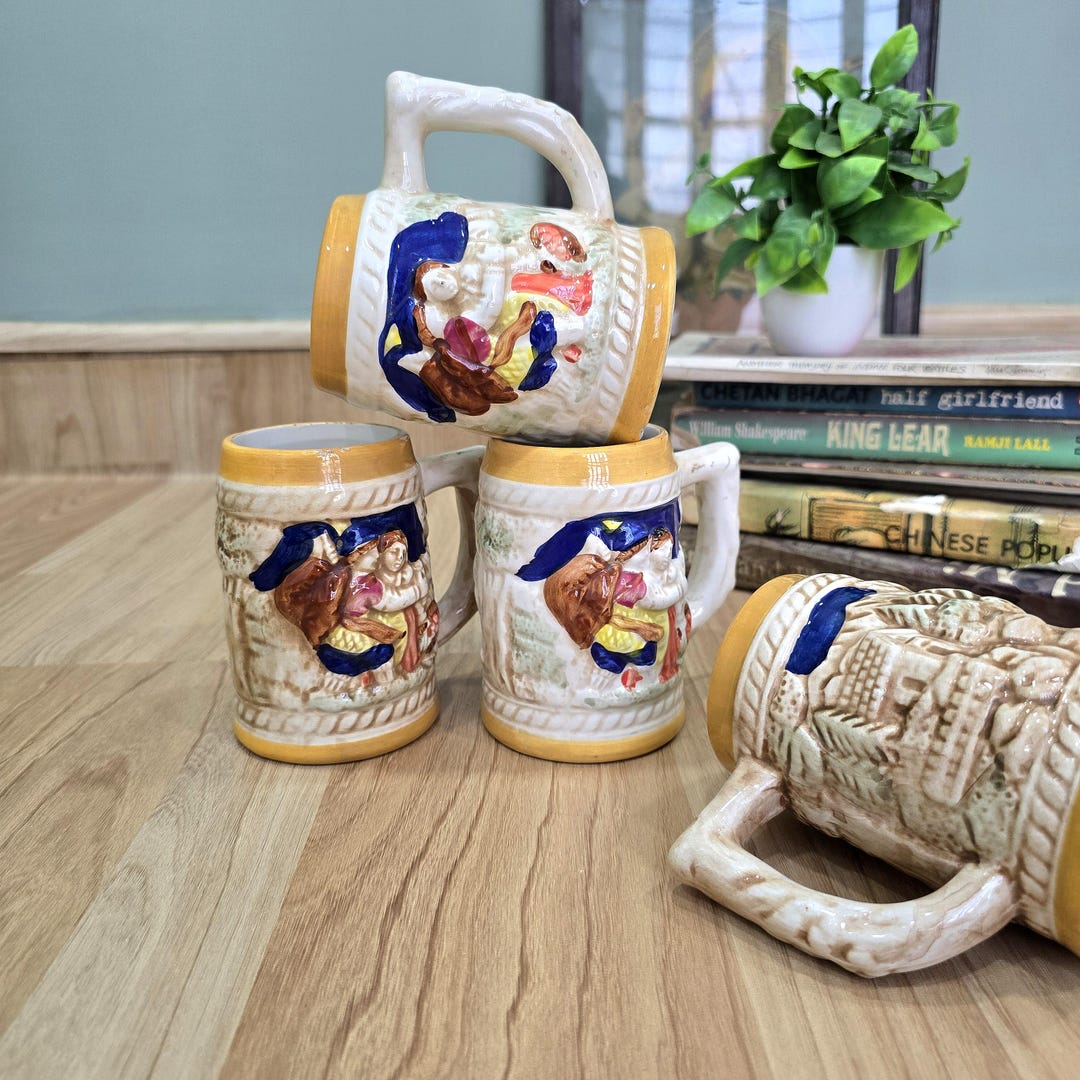 Set of 4 VINTAGE 1960s Hand Painted German Beer Stein Made in Japan ...