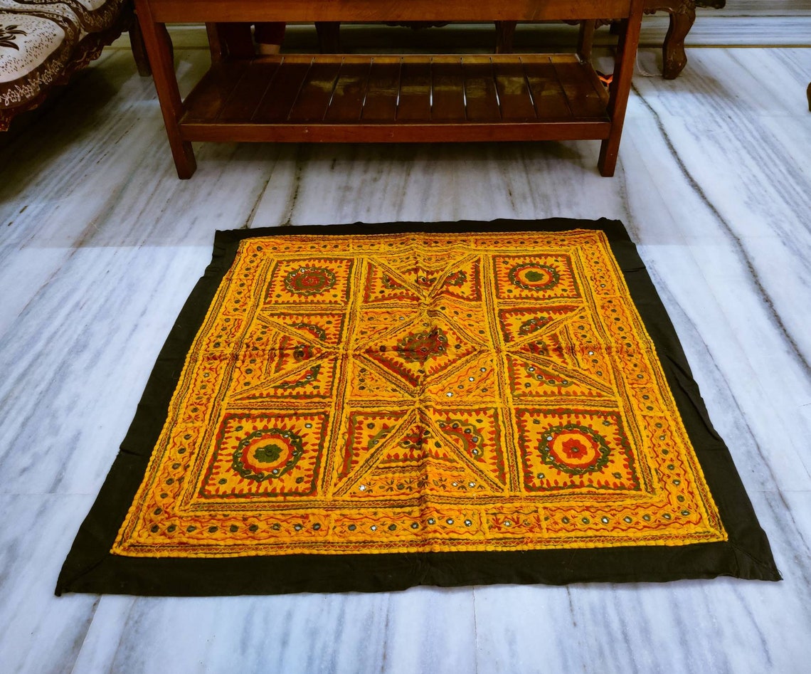 Vintage Pakistan Handembroidered Tapestry/patchwork Rug/ Mirror ...
