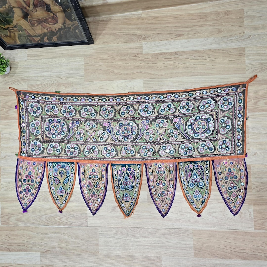 Vintage Hand Embroidered Toran | Mirror Work Door Hanging | Gujarati ...