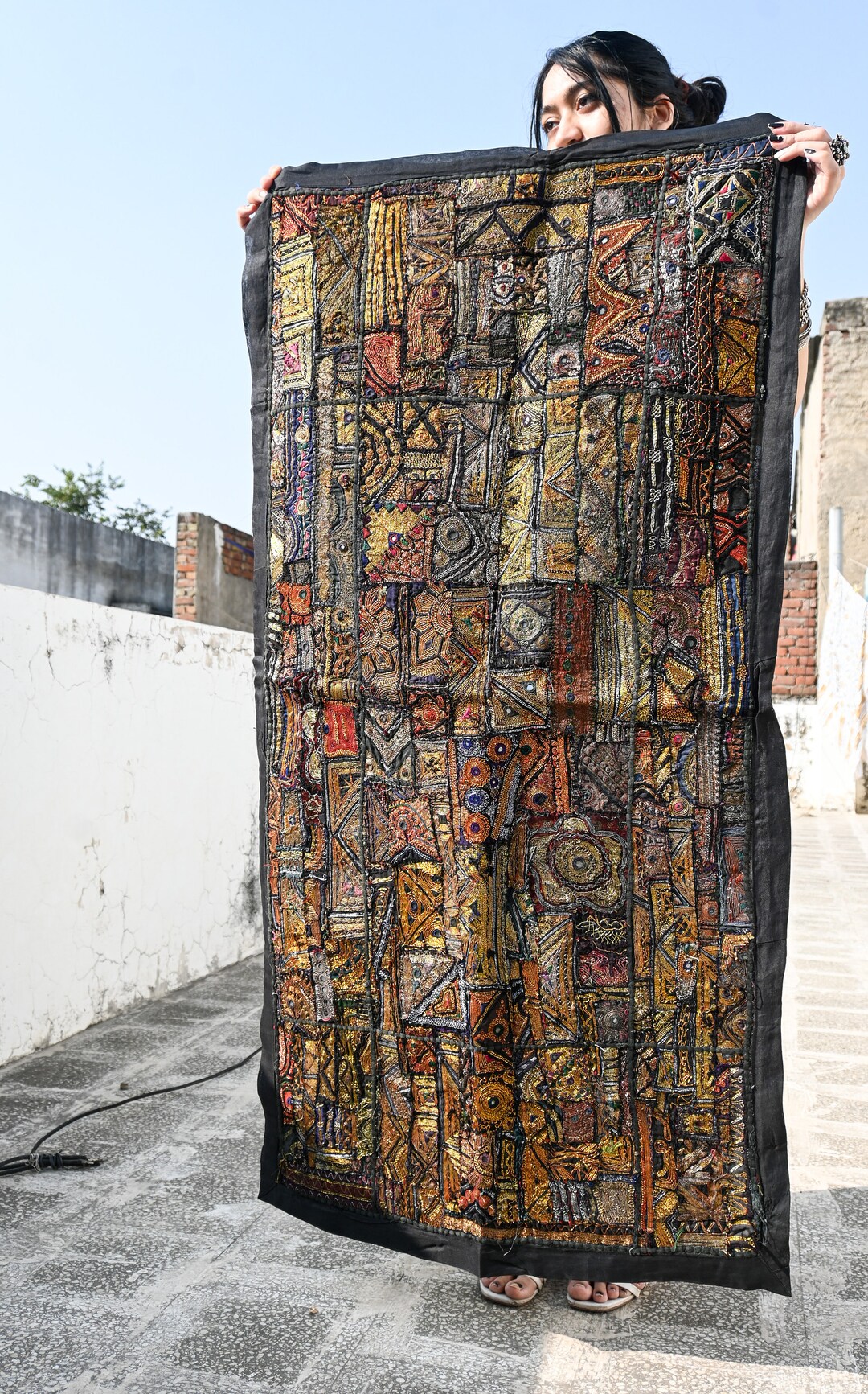 Vintage Antique Ethnic Pakistan Mirror Metallic Zari Work ...