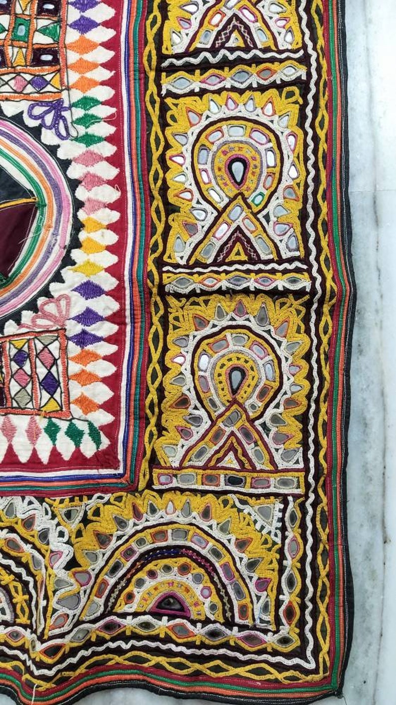 1970s Vintage Unique Exquisite Handmade Tribal Wall Hanging Mirror Work ...