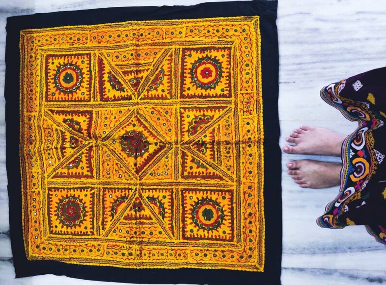 Vintage Pakistan Handembroidered Tapestry/patchwork Rug/ Mirror ...