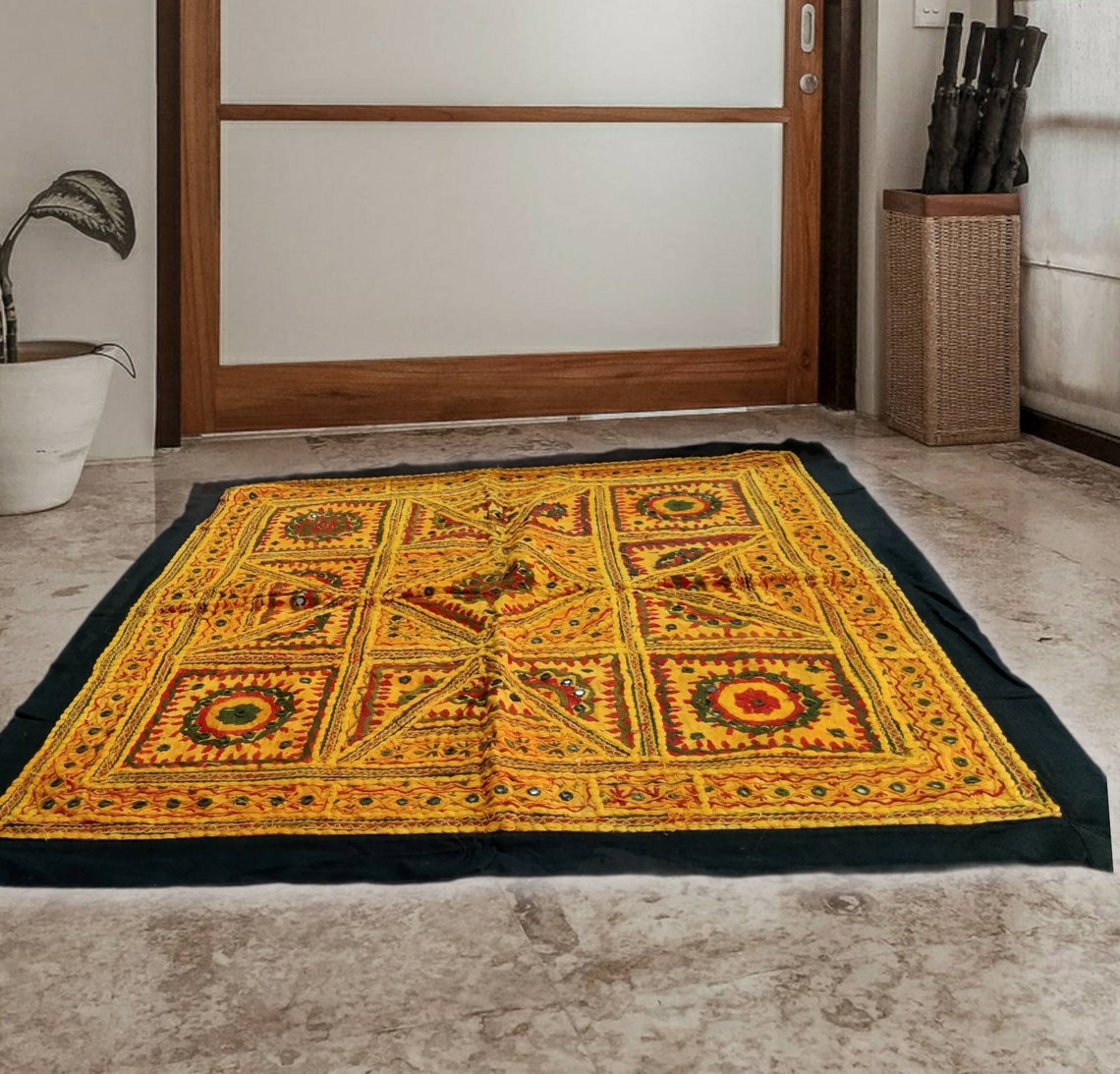 Vintage Pakistan Handembroidered Tapestry/patchwork Rug/ Mirror ...