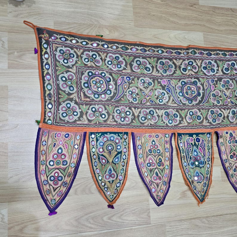 Vintage Hand Embroidered Toran | Mirror Work Door Hanging | Gujarati ...