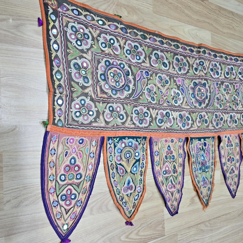 Vintage Hand Embroidered Toran | Mirror Work Door Hanging | Gujarati ...