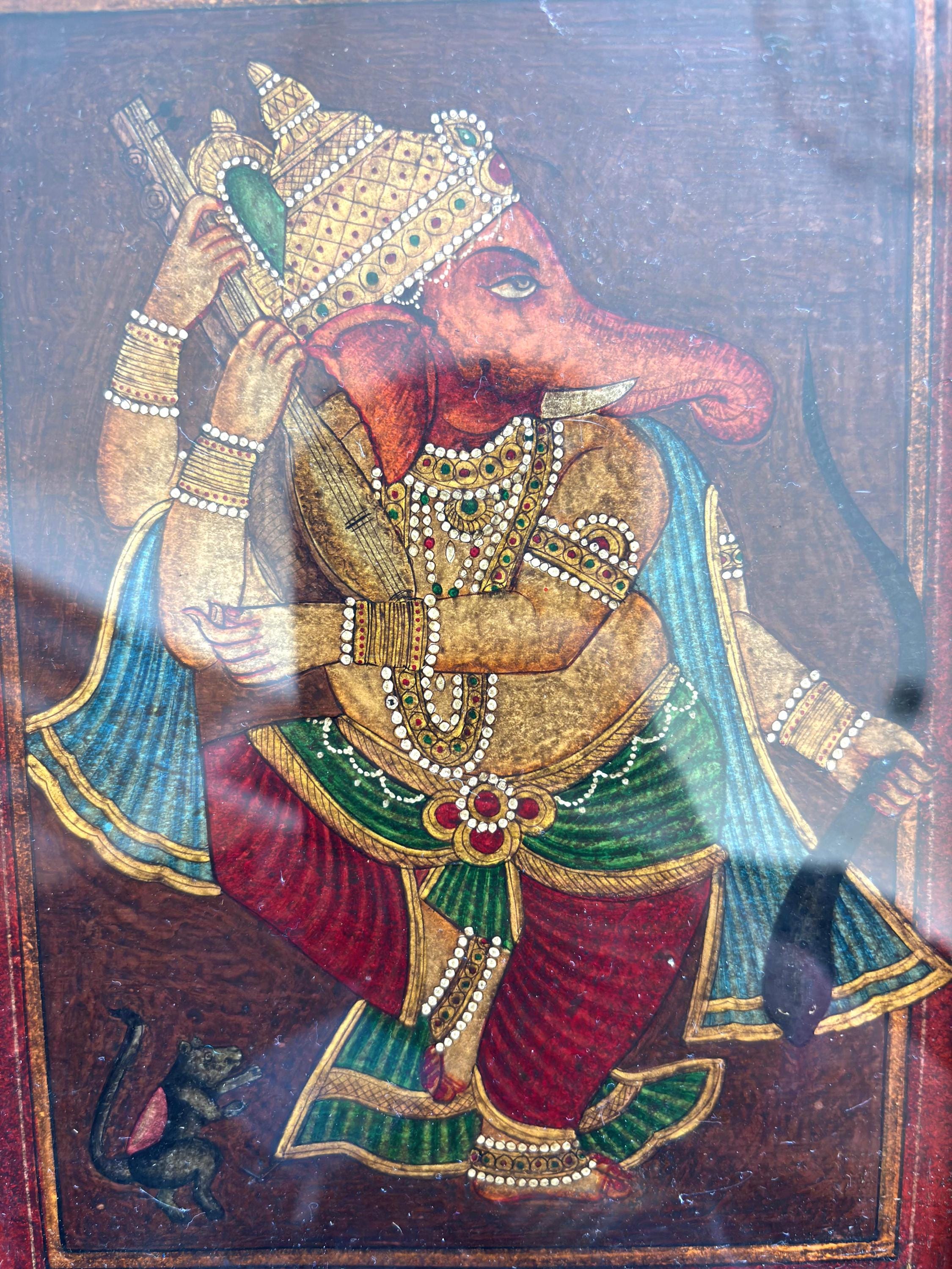 1930s Rare Vintage Lord Ganesha Tanjore Hand Painting / Antique Divine ...